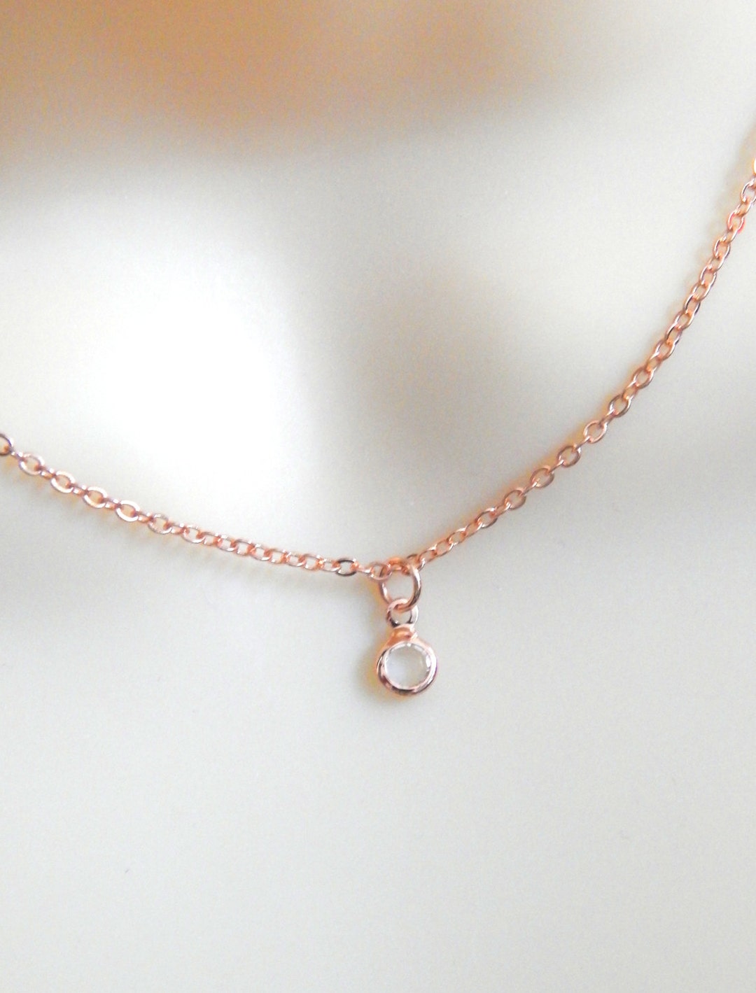 Rose Gold Crystal Solitaire Necklace Layering Necklace - Etsy