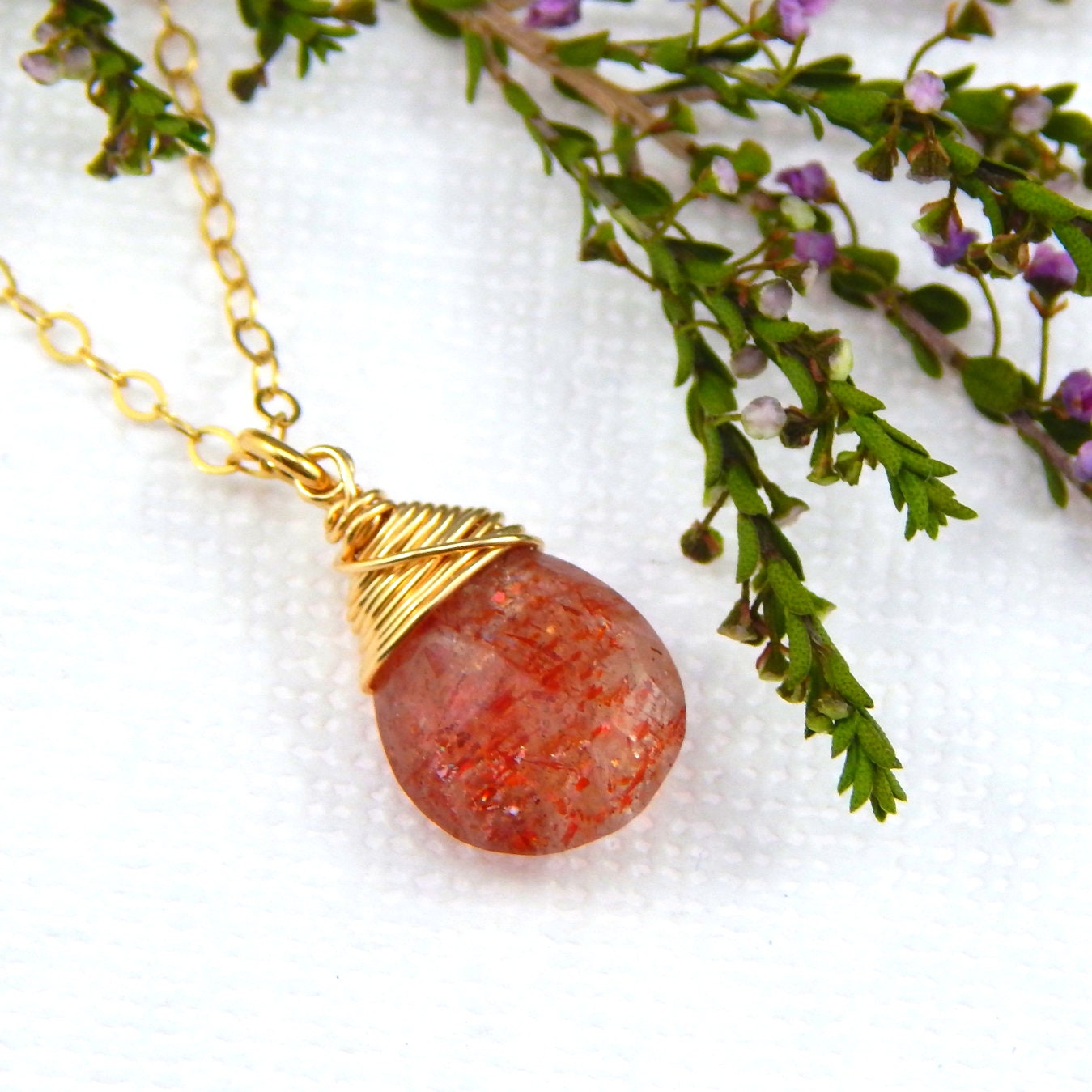 Sunstone Necklace Sunstone Jewelrygold Filled Necklace Wire | Etsy