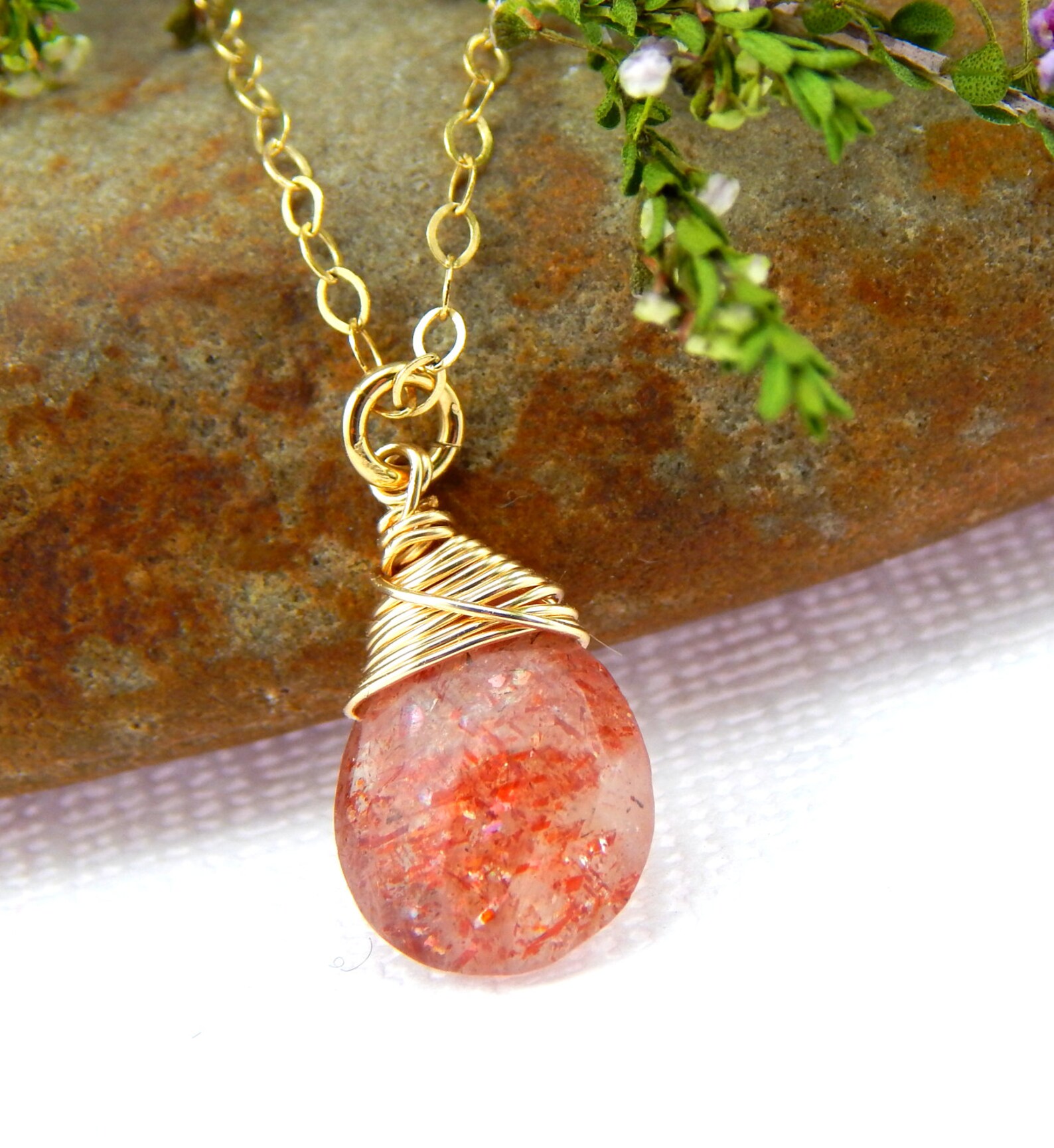 Sunstone Necklace Sunstone Jewelrygold Filled Necklace Wire | Etsy