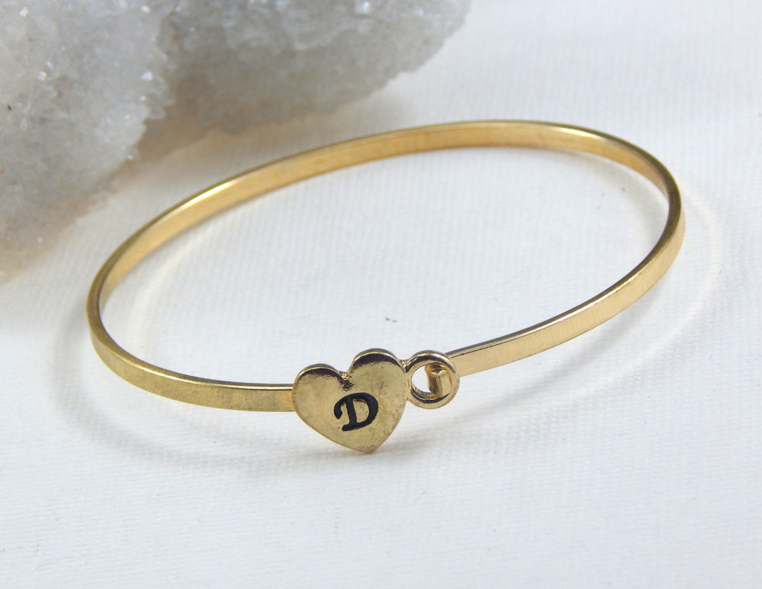 Gold Initial Bangle, Personalized Bracelet for Women, Hand Stamped ...