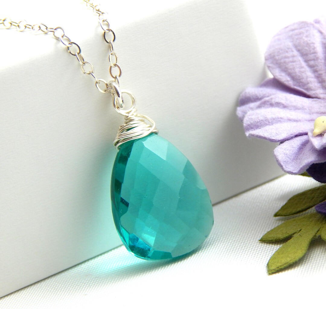 Blue Caribbean Quartz Necklace,blue Gem Necklace,caribbean Blue Quartz ...