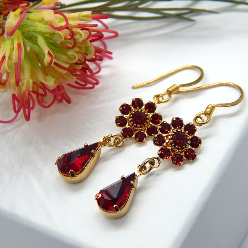 Red Crystal Earrings - Etsy