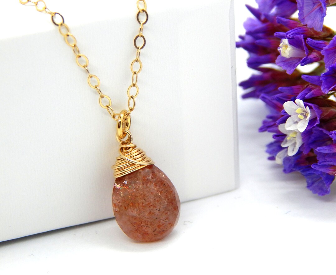 Sunstone Necklace, Sunstone Jewelry,gold Filled Necklace, Wire Wrapped ...