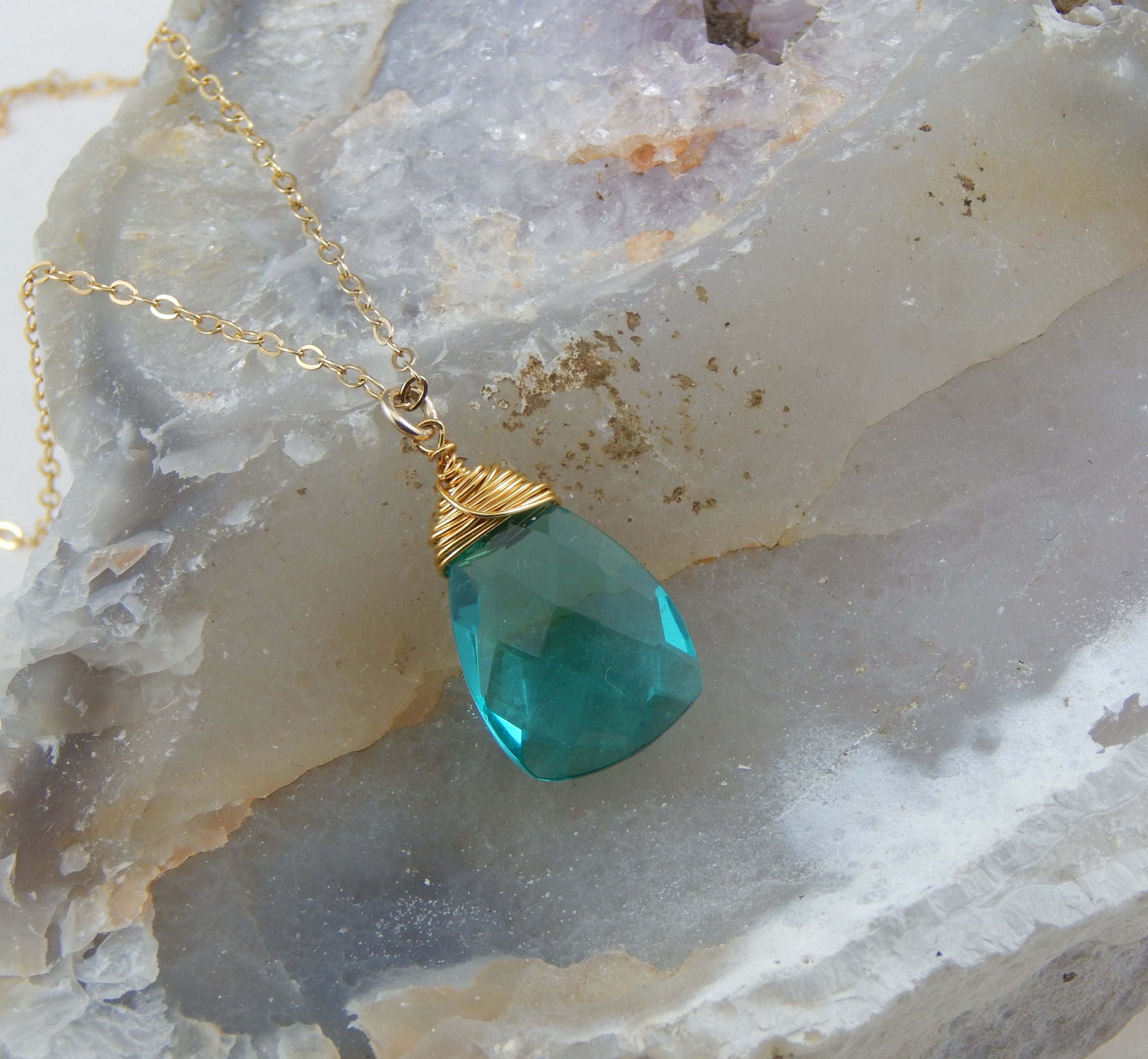 Blue Caribbean Quartz NecklaceBlue Gem NecklaceCaribbean | Etsy