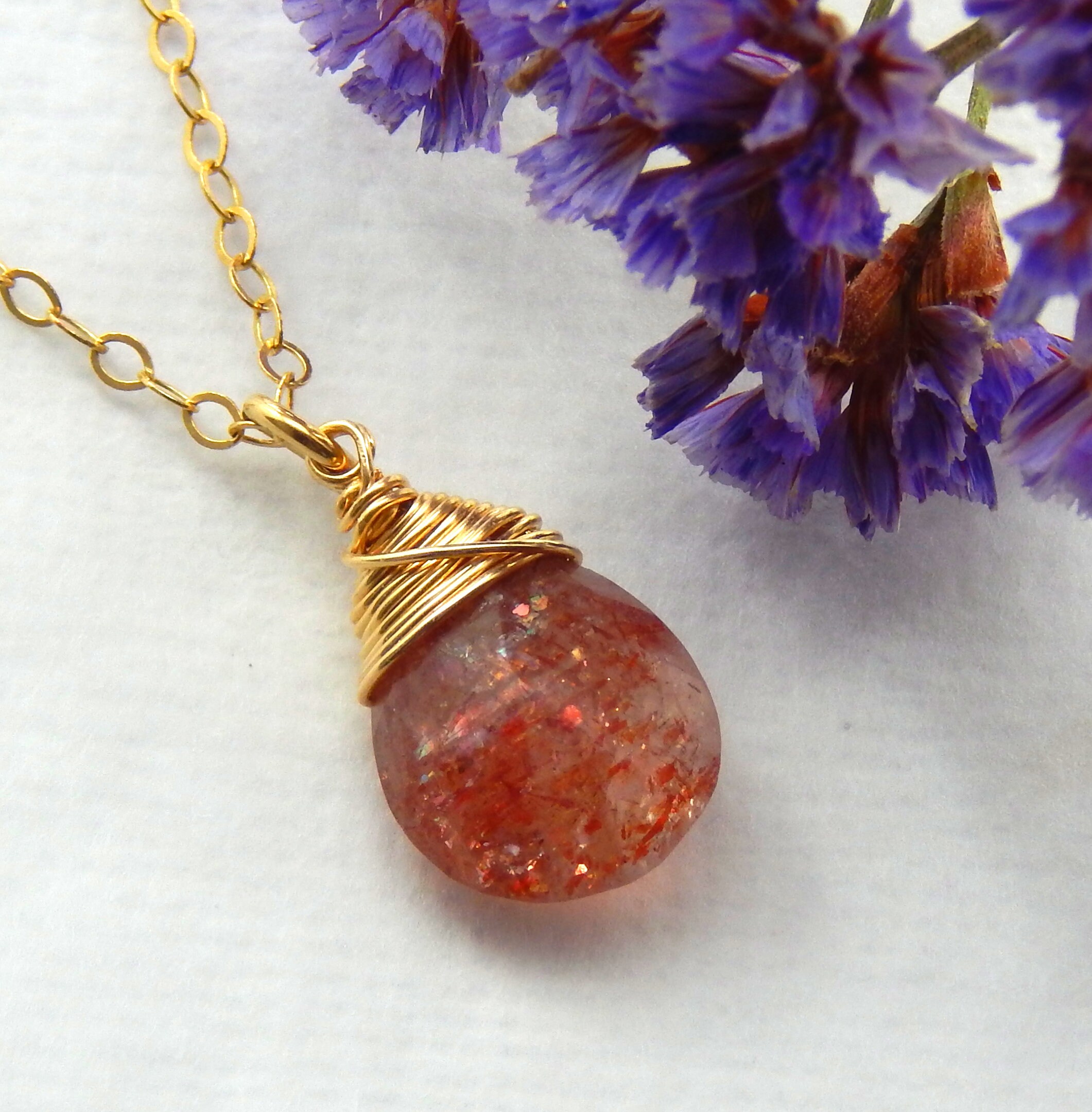 Sunstone Necklace Sunstone Jewelrygold Filled Necklace Wire | Etsy
