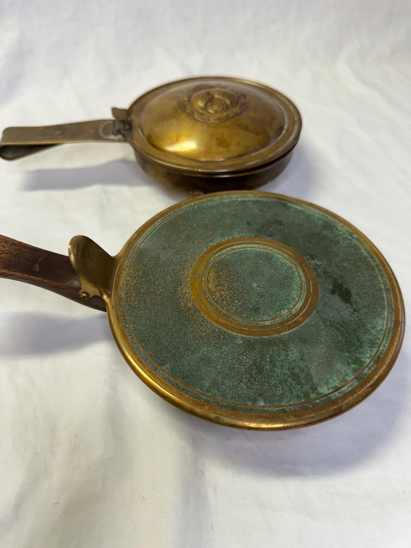 Set of 2 Vintage Brass Bed Warmers / Silent Butler Pans With Lids - Etsy