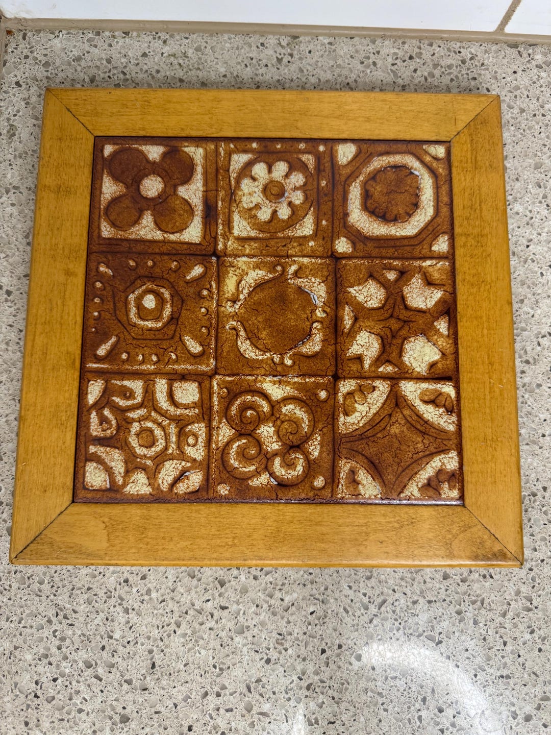 Vintage Mid Century Tile Trivit With Brown and White Retro Design - Etsy