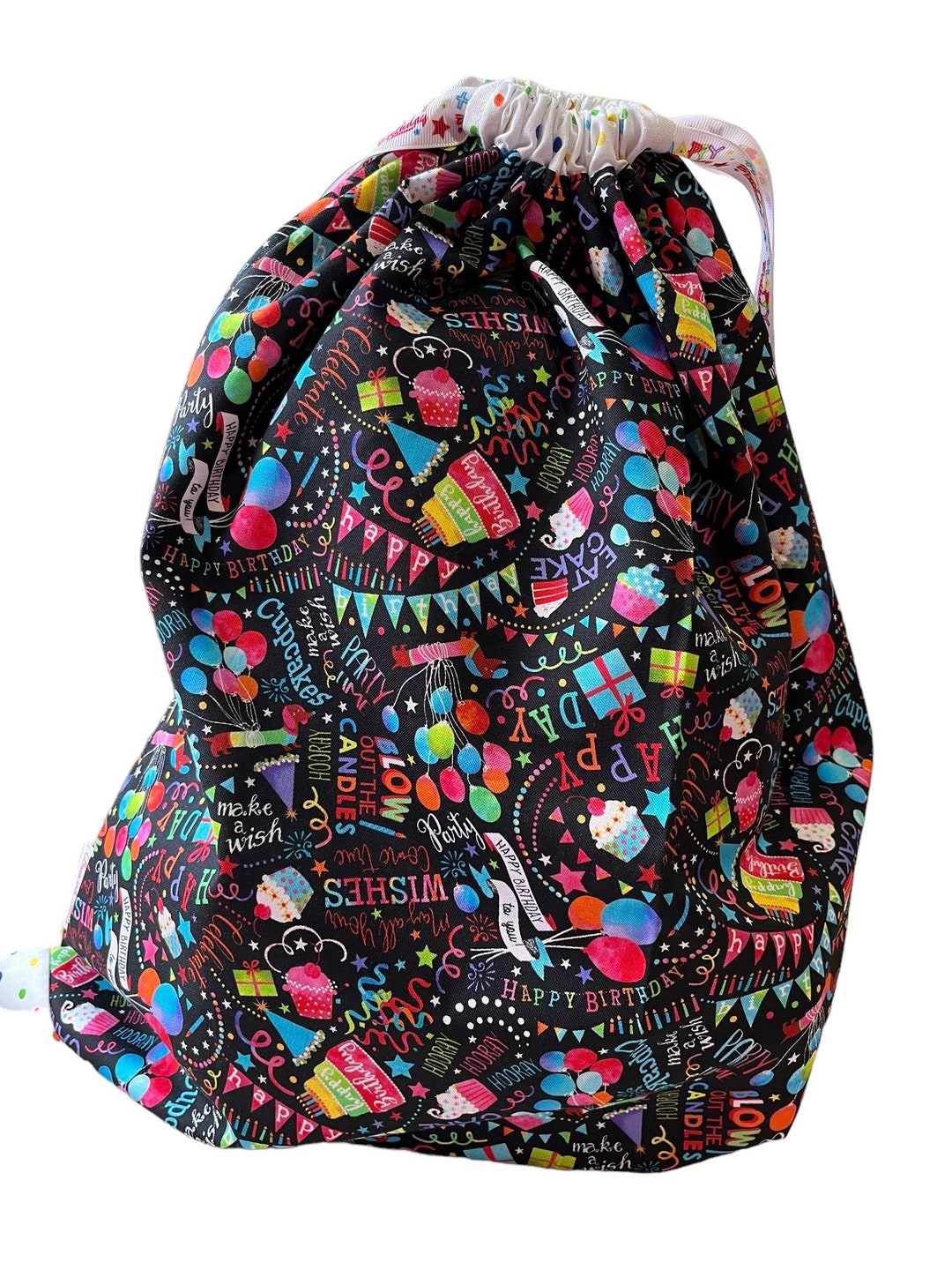 Reusable Gift Bag, Happy Birthday Wishes on Black Gift Bag, Birthday ...