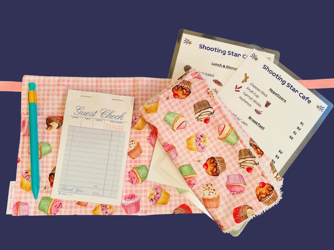 Children's Waitress Apron Set, Pink Cupcakes Gingham, Pretend Play - Etsy