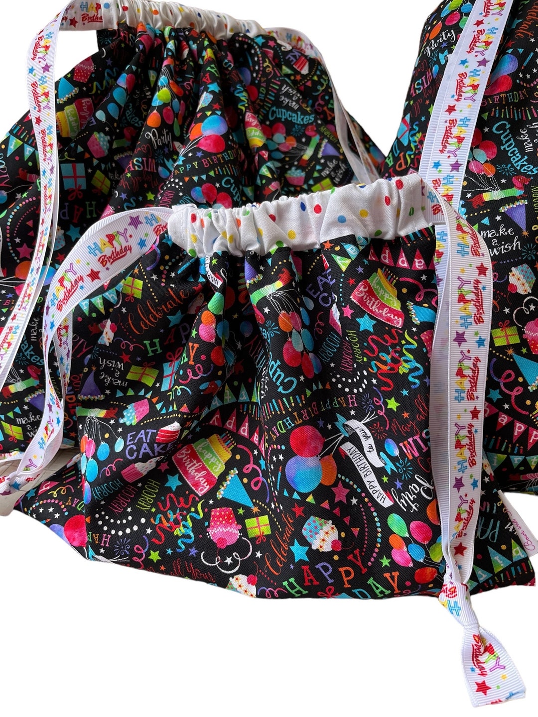 Reusable Gift Bag, Happy Birthday Wishes on Black Gift Bag, Birthday ...