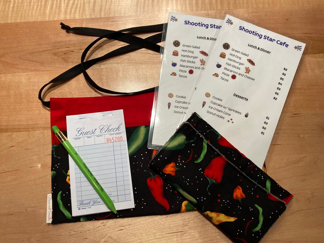 Children's Waitress/waiter Apron Set Chili Peppers on Black, Pretend ...