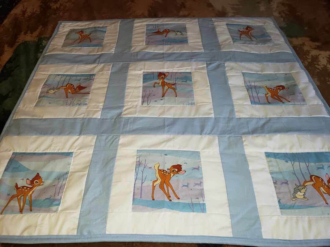 Bambi With Thumper (blue) Baby Quilt - Etsy
