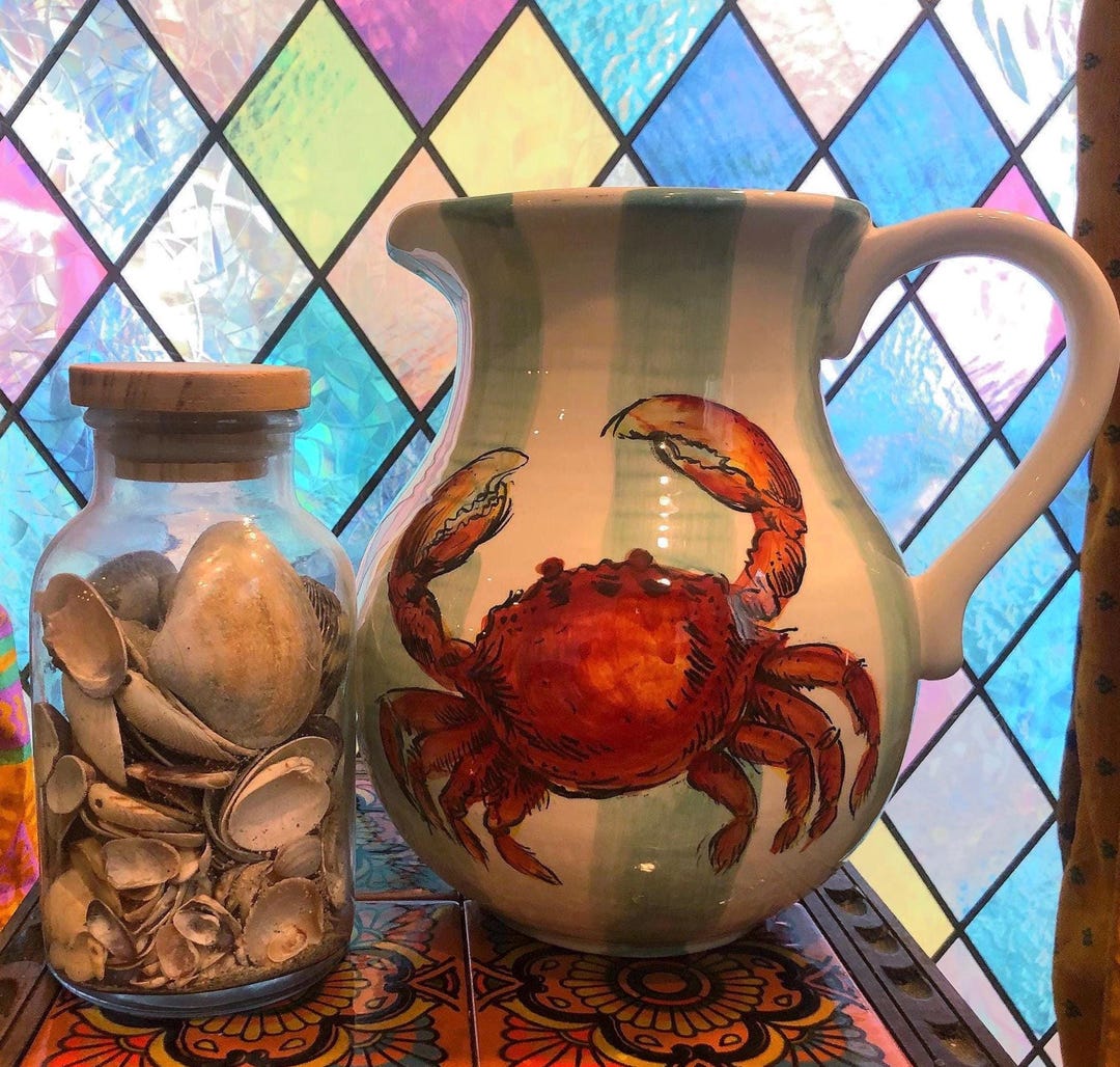 Hand Painted Crab Pitcher - Coastal Nautical Ceramic Jug - Etsy