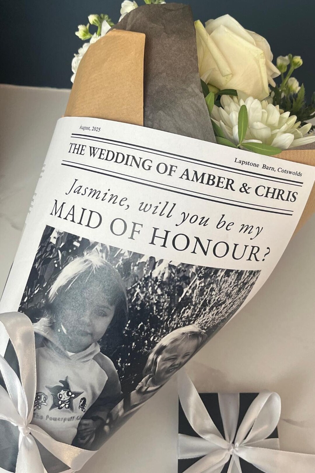 Bridesmaid Newspaper Flower Wrap DIY Gift, Bridesmaid Proposal ...