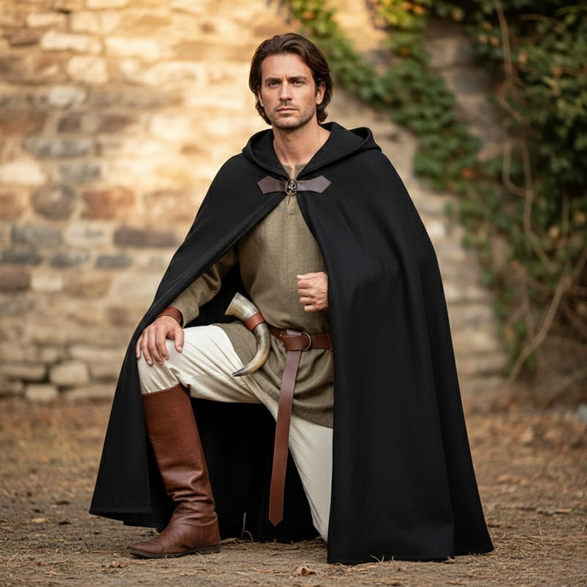 Medieval Hooded Cloak Cape for Men – Viking LARP Costume, Renaissance ...