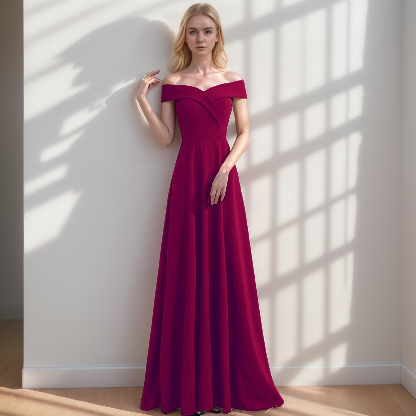 Elegant Off-shoulder Evening Gown - Floor-length Romantic Prom Dress ...