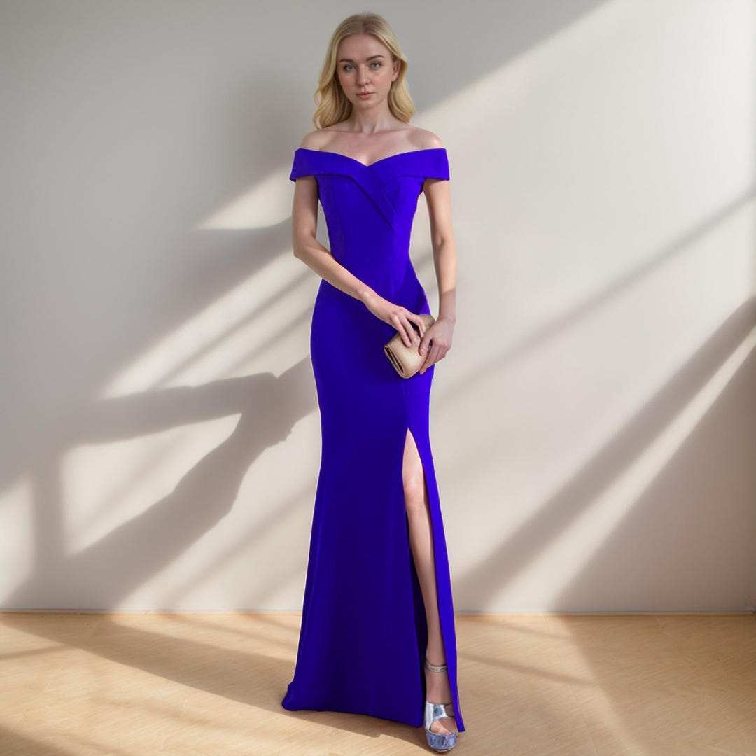 Royal Blue Off-shoulder Gown-luxury High Slit Floor-length Evening ...