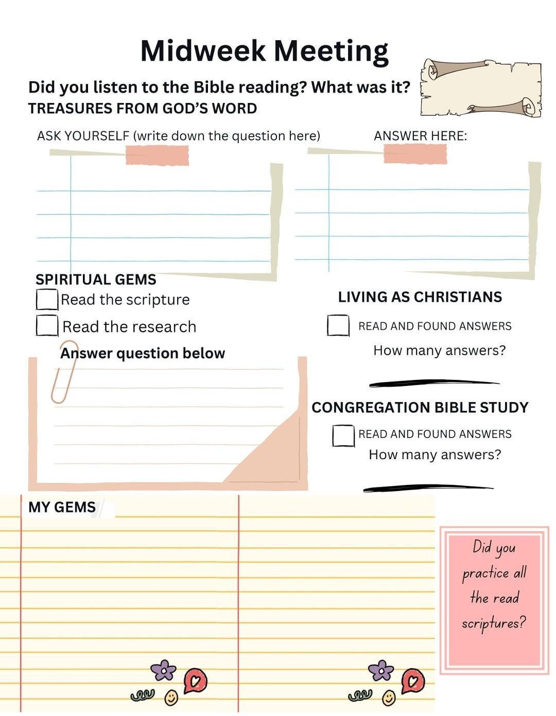 JW Midweek Meeting Worksheet 10 - Etsy