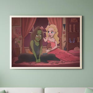 Wicked Musical Gift Wall Art Home Decor Elphaba and Glinda Illustration ...