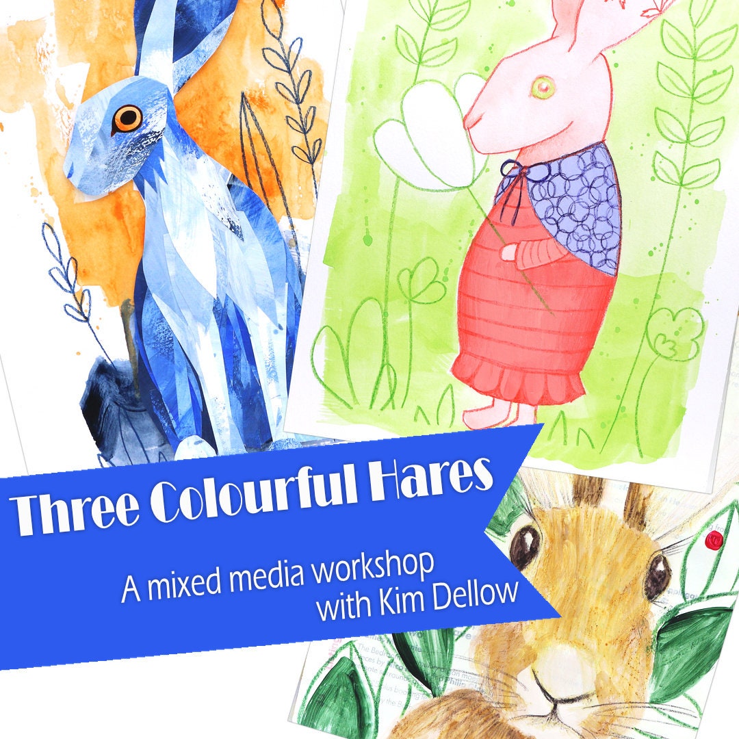 Three Colourful Hares Mixed Media Workshop Exploring Colour, Collage ...