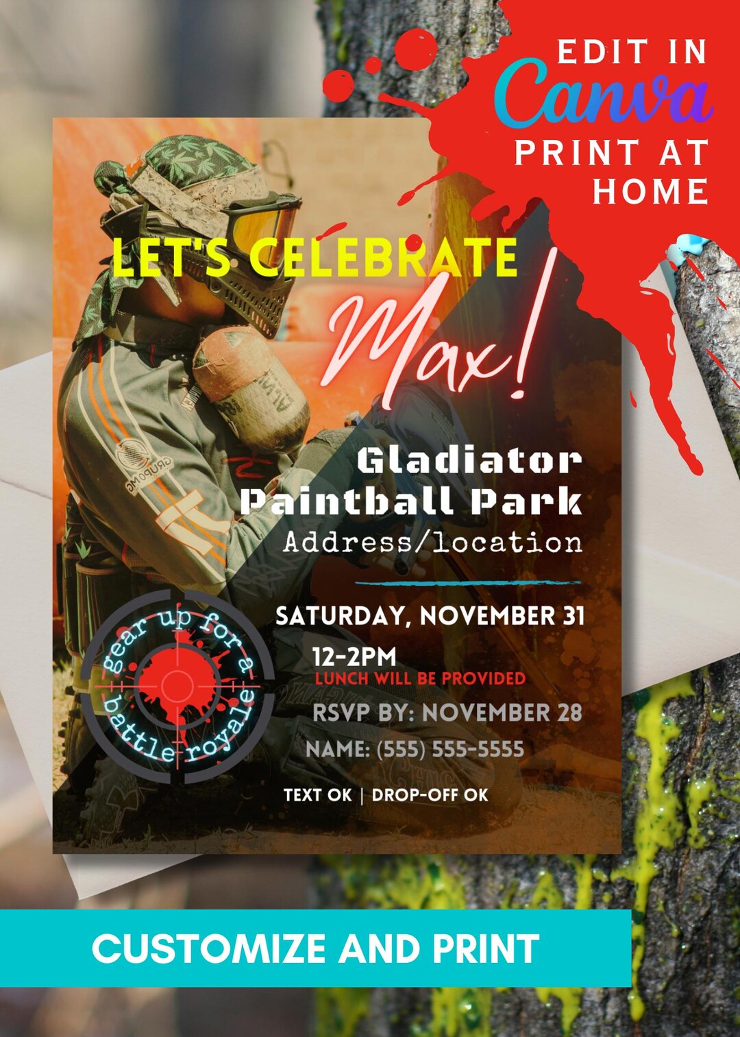 Custom | Canva | Paintball Party | Invitation | Flyer - Etsy