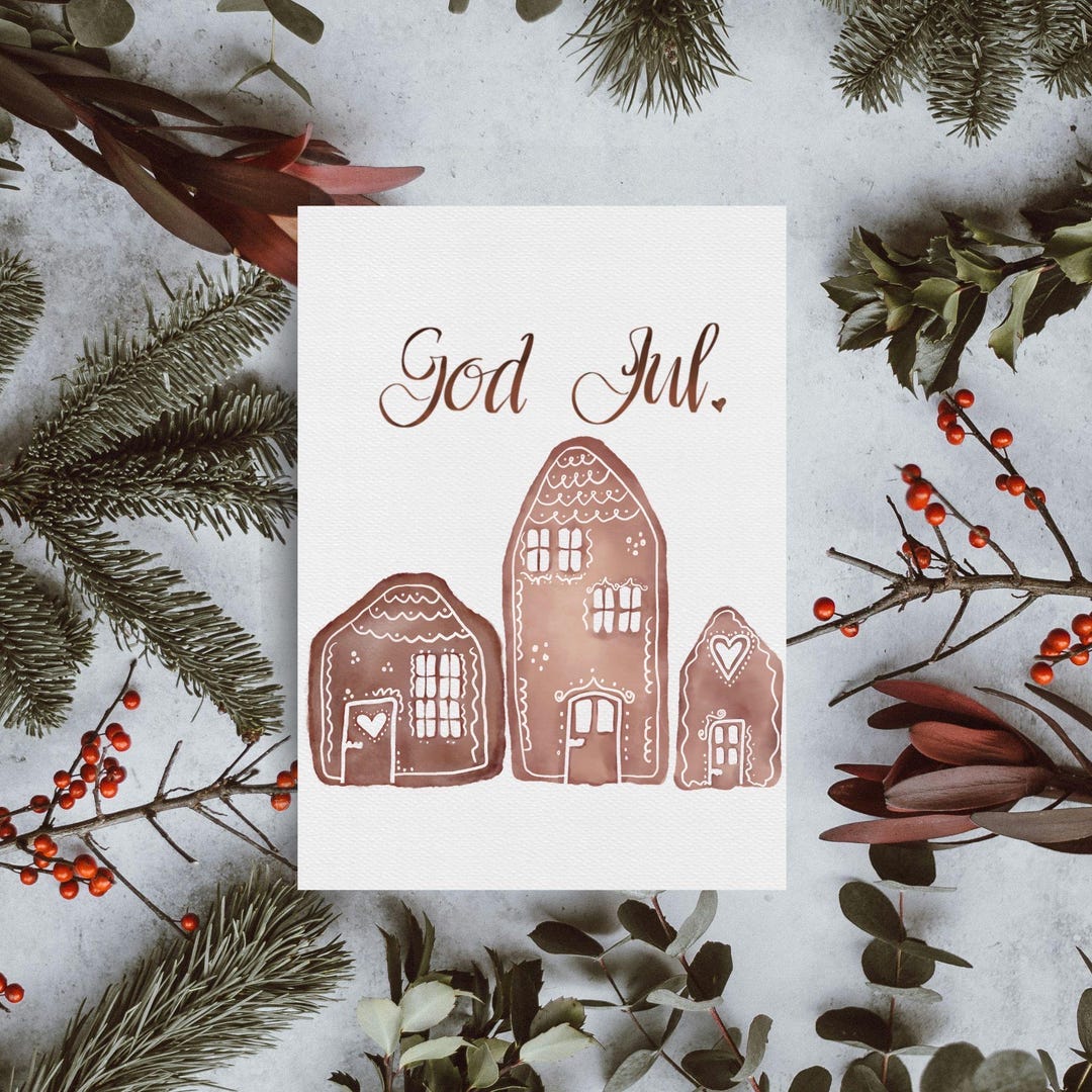 God Jul Julekort Pepperkakehus Design - Etsy