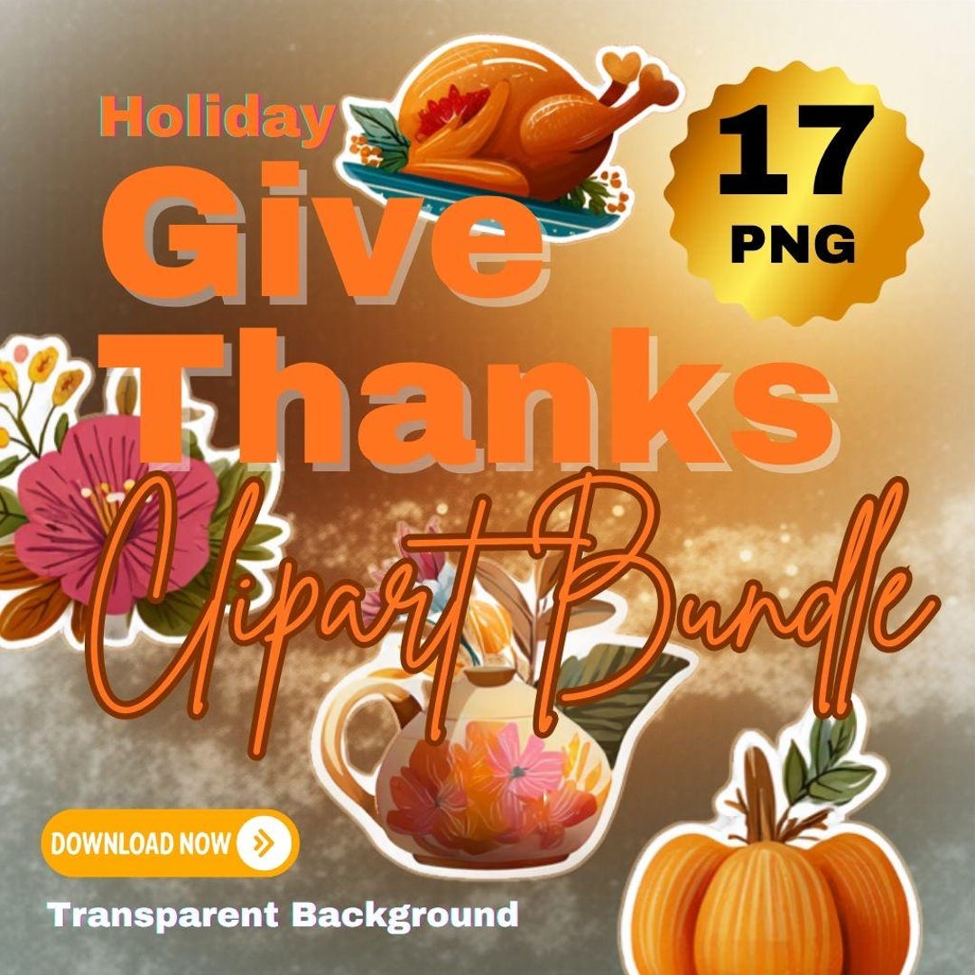 Thanksgiving Clipart Bundle, Holiday Pngs, Fall Clipart, Turkey ...