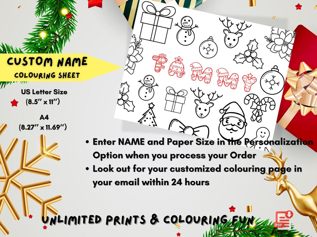 Personalized Christmas Name Coloring Sheet, Holiday Fun (PDF Print) - Etsy
