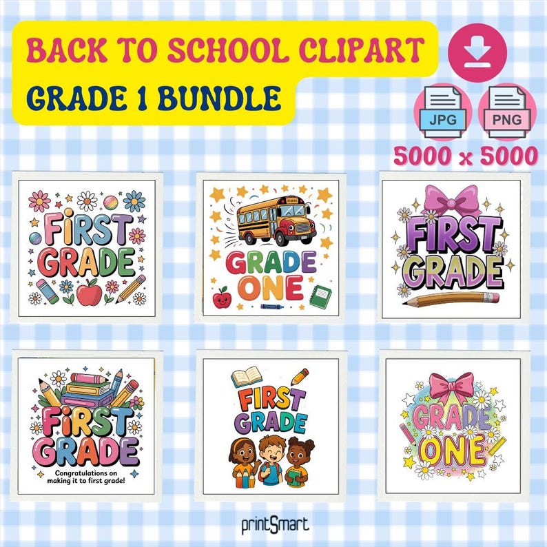 First Grade Clipart Bundle: Back to School Designs (digital Download ...