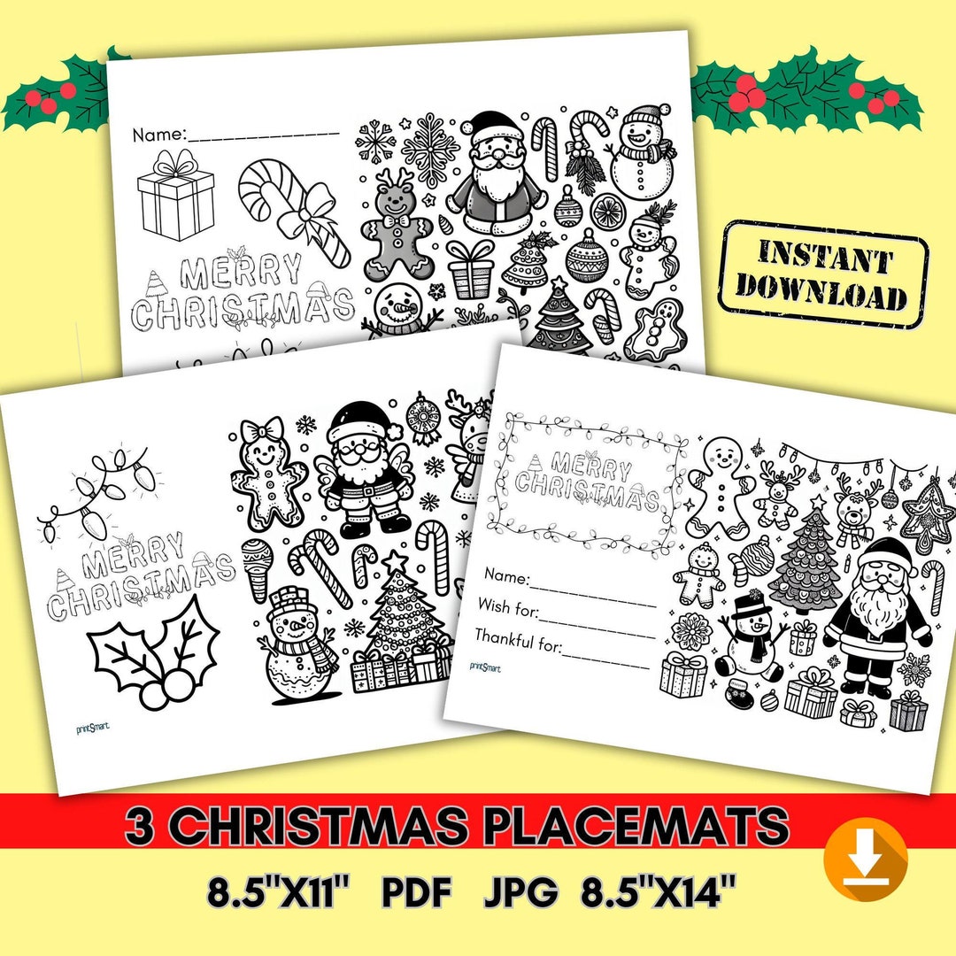 Festive Placemat Activity Sheet, Christmas Coloring Pages, Digital ...