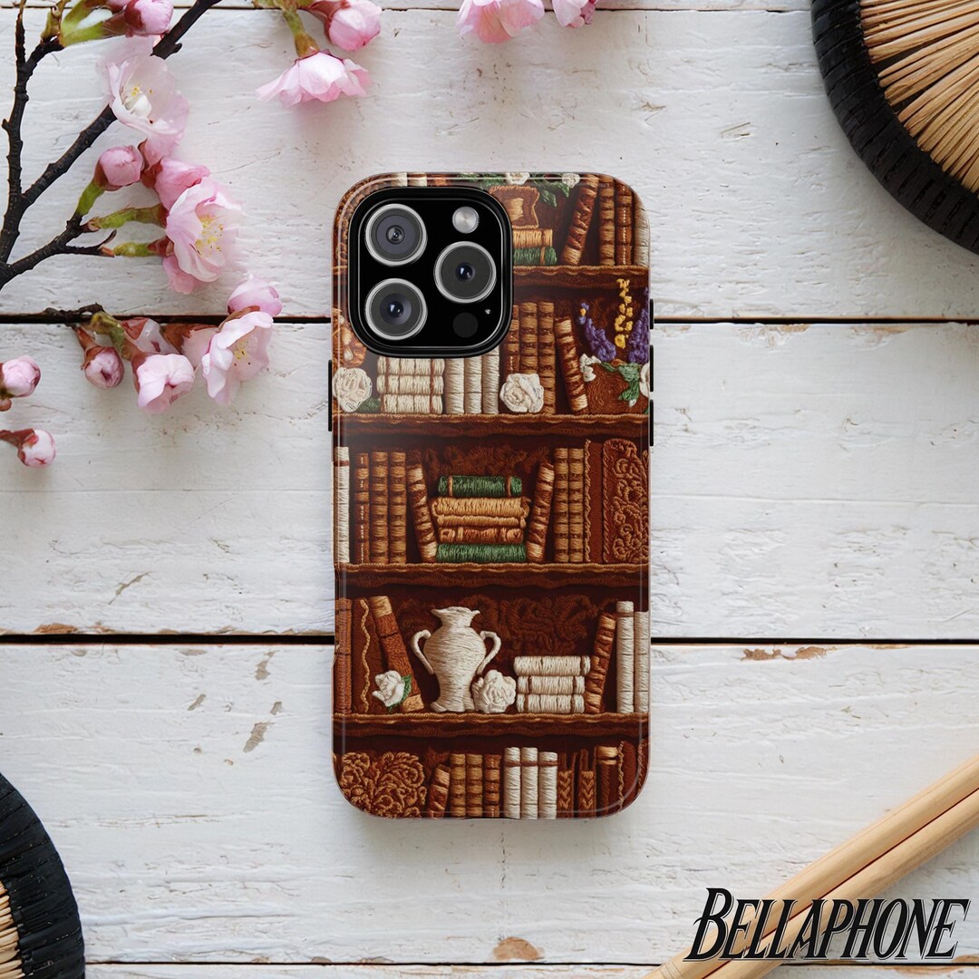 Cottagecore Book Phone Case, Bohemian Embroidery Effect Mobile Cover ...