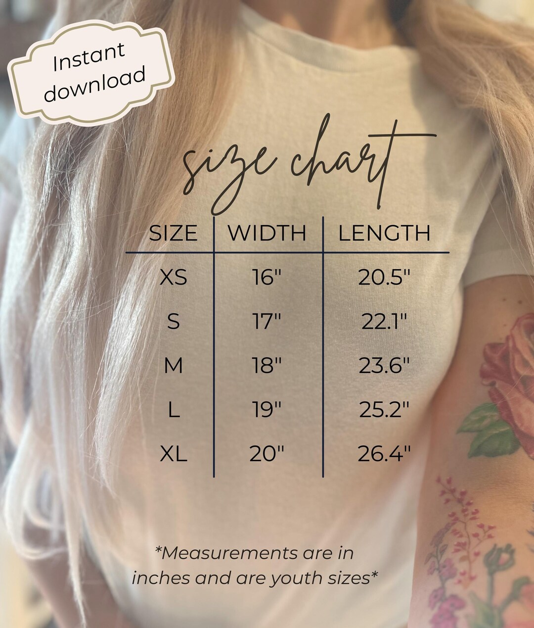 Baby Tee Size Chart 5000b | Trendy Minimalist Aesthetic Sizing Mockup ...