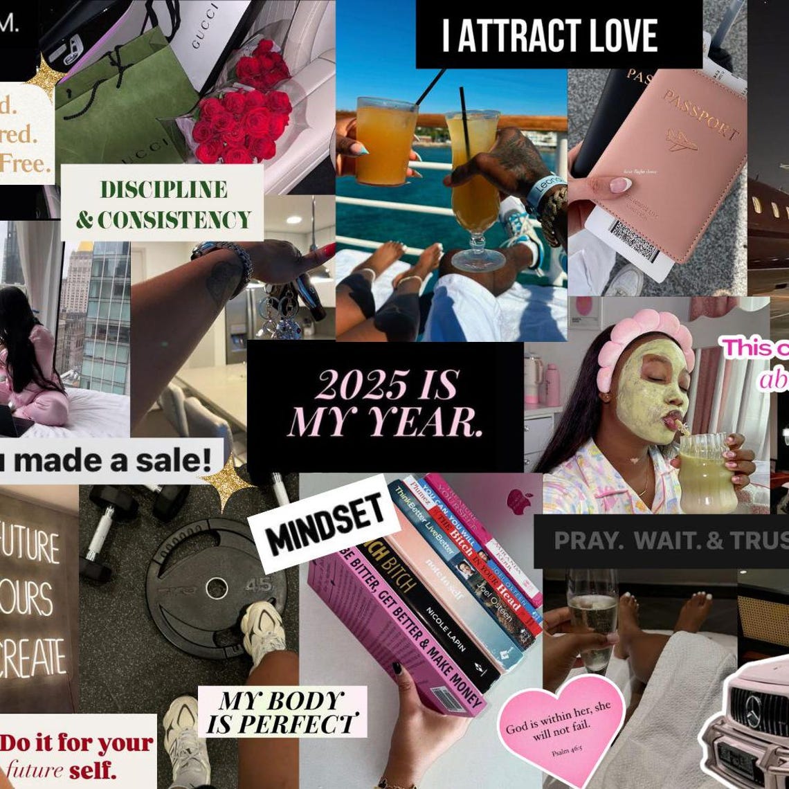 Black Girl Luxury Life 2025 Vision Board Printable Pics - Affirmations ...