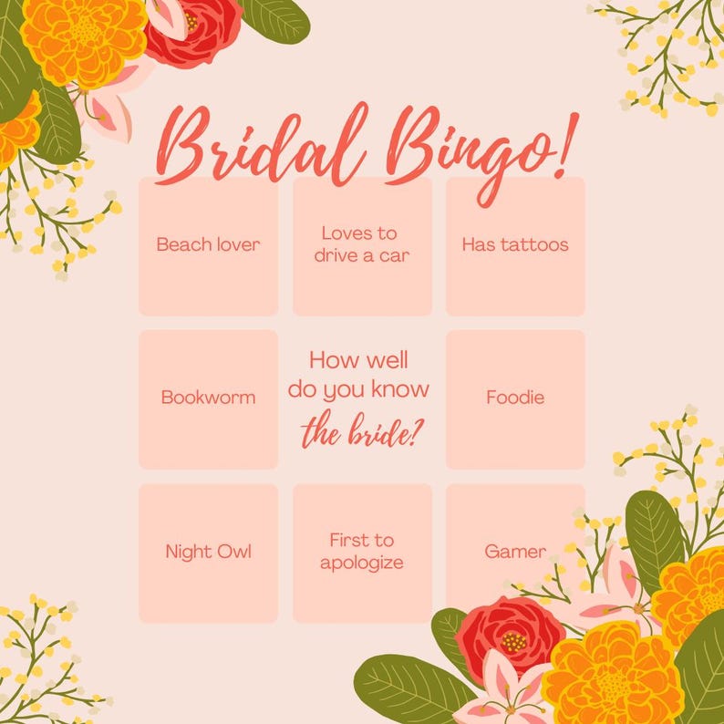Bridal Shower Game - Find the Guest Bingo Modern Black Script Bridal Shower Games - Instant ...
