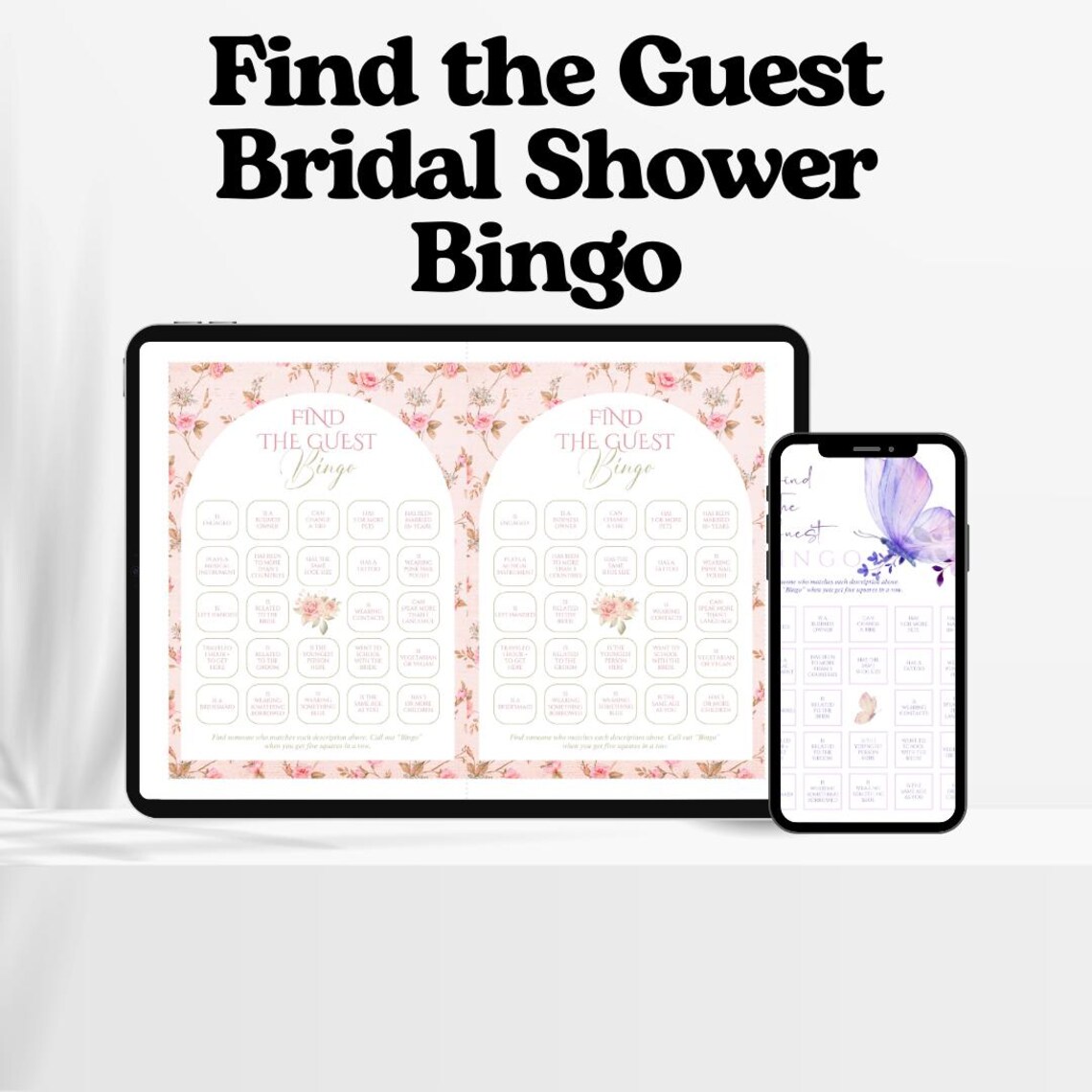 Bridal Shower Game - Find the Guest Bingo Modern Black Script Bridal ...