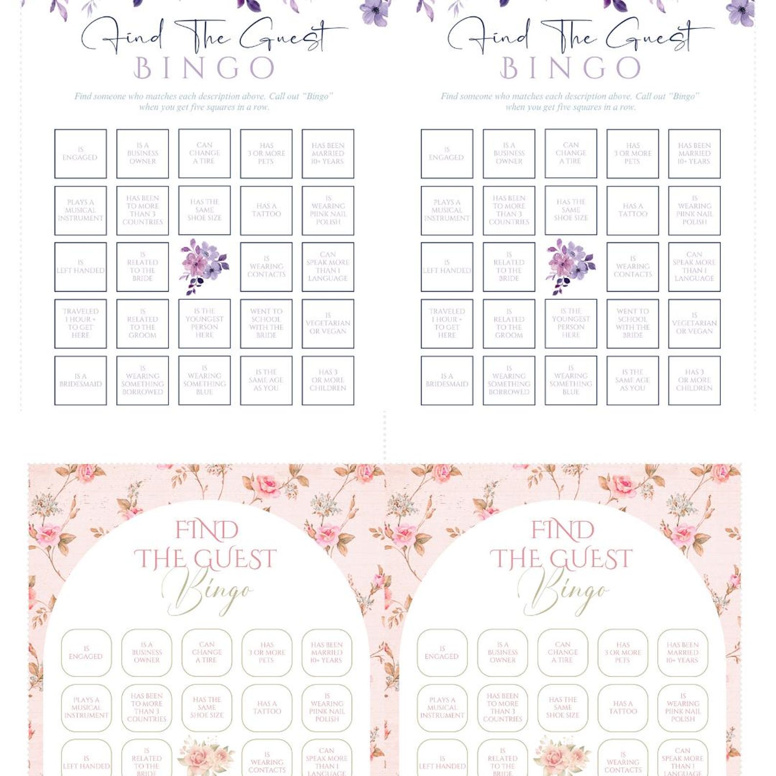 Bridal Shower Game - Find the Guest Bingo Modern Black Script Bridal ...
