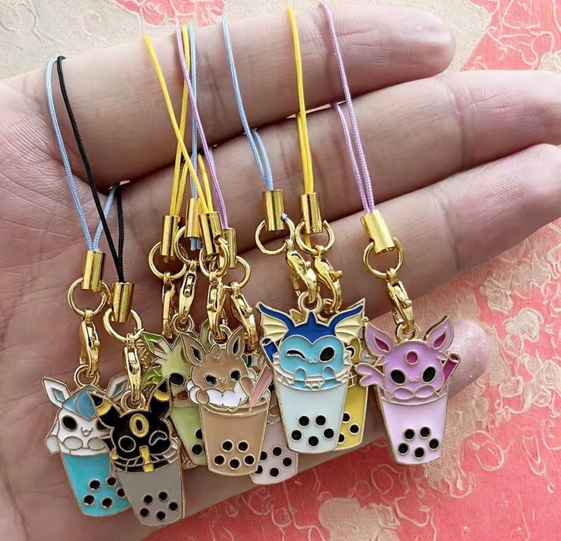 Eevee Evolution Boba Tea Charm Set – Kawaii Pokemon Keychains - Etsy