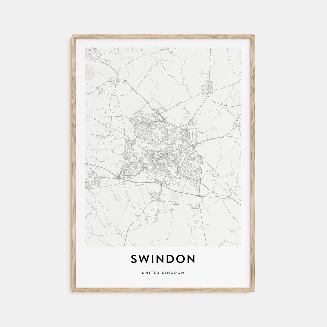 Map of Swindon Print, Swindon Map Gift, Swindon Poster, City Map ...