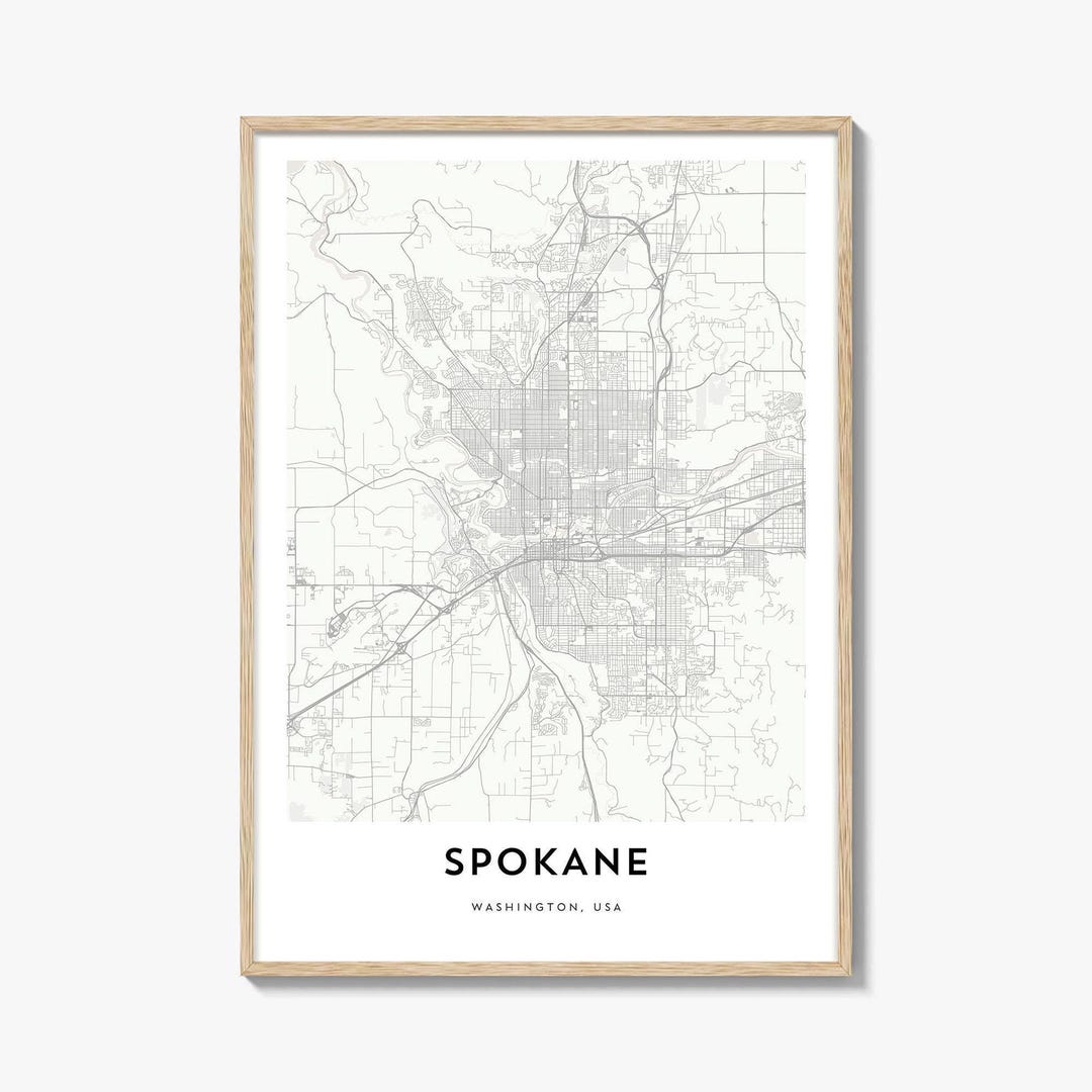 Spokane Map Poster Print, Washington Wall Art, USA Decor, Lilac City ...
