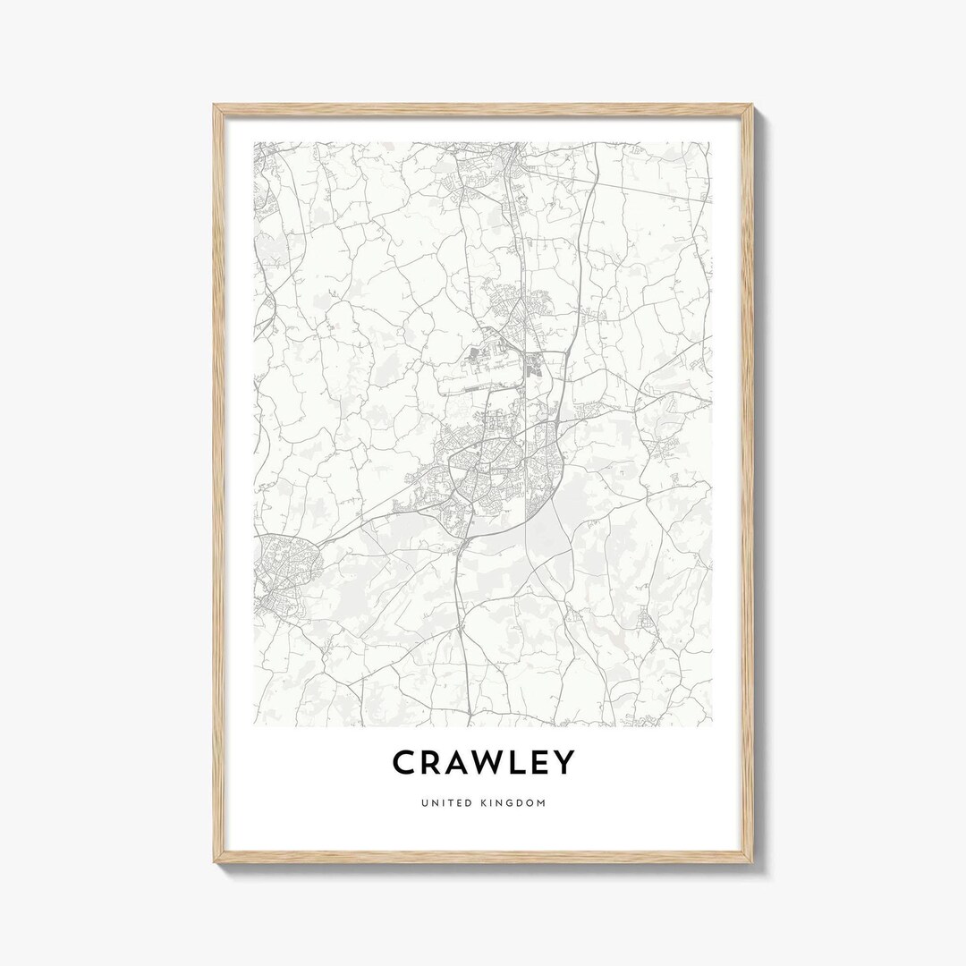 Map of Crawley Print, Crawley Map Gift, Crawley Poster, City Map ...