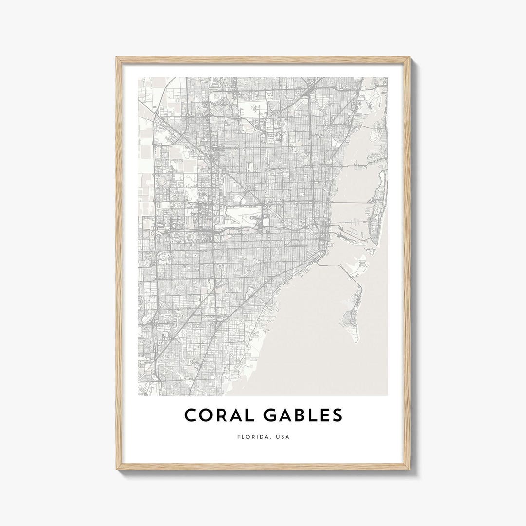 Map of Coral Gables Print, Coral Gables Map Gift, Coral Gables Poster ...