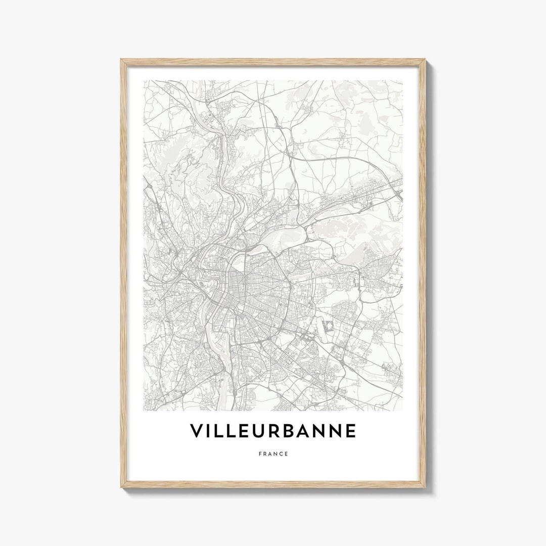 Villeurbanne Map Poster Print, Lyon Wall Art, Rhône Decor, France City ...