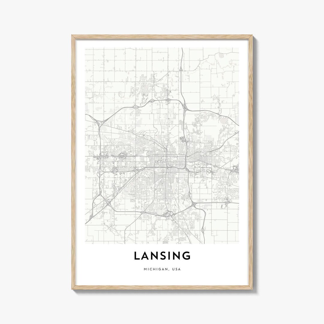 Lansing Map Poster Print, Michigan Wall Art, USA Decor, Capital City ...