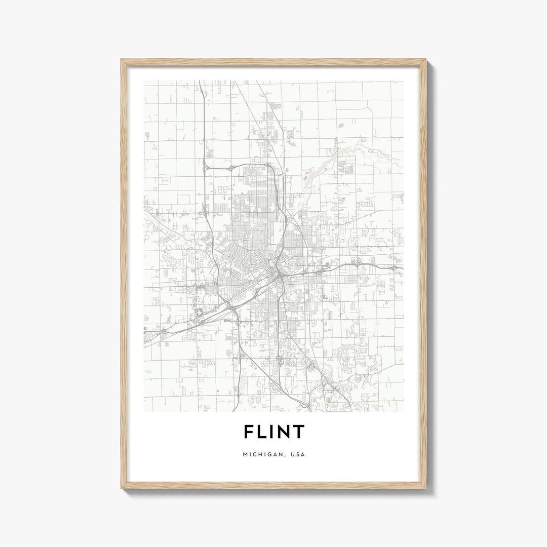 Flint Map Poster Print, Michigan Wall Art, USA Decor, Genesee County ...