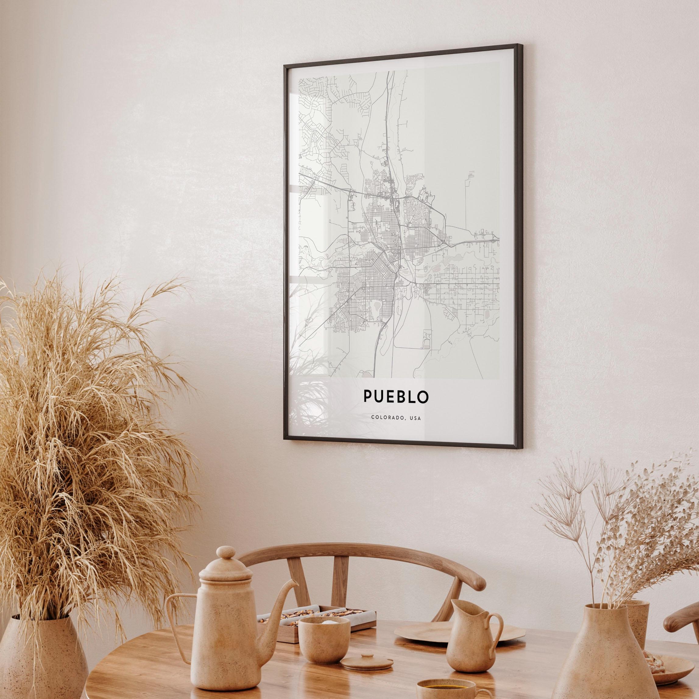 Map of Pueblo Print, Pueblo Map Gift, Pueblo Poster, City Map Artwork ...