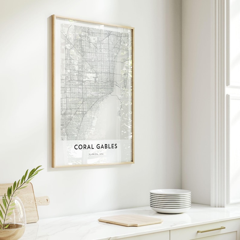 Map of Coral Gables Print, Coral Gables Map Gift, Coral Gables Poster ...