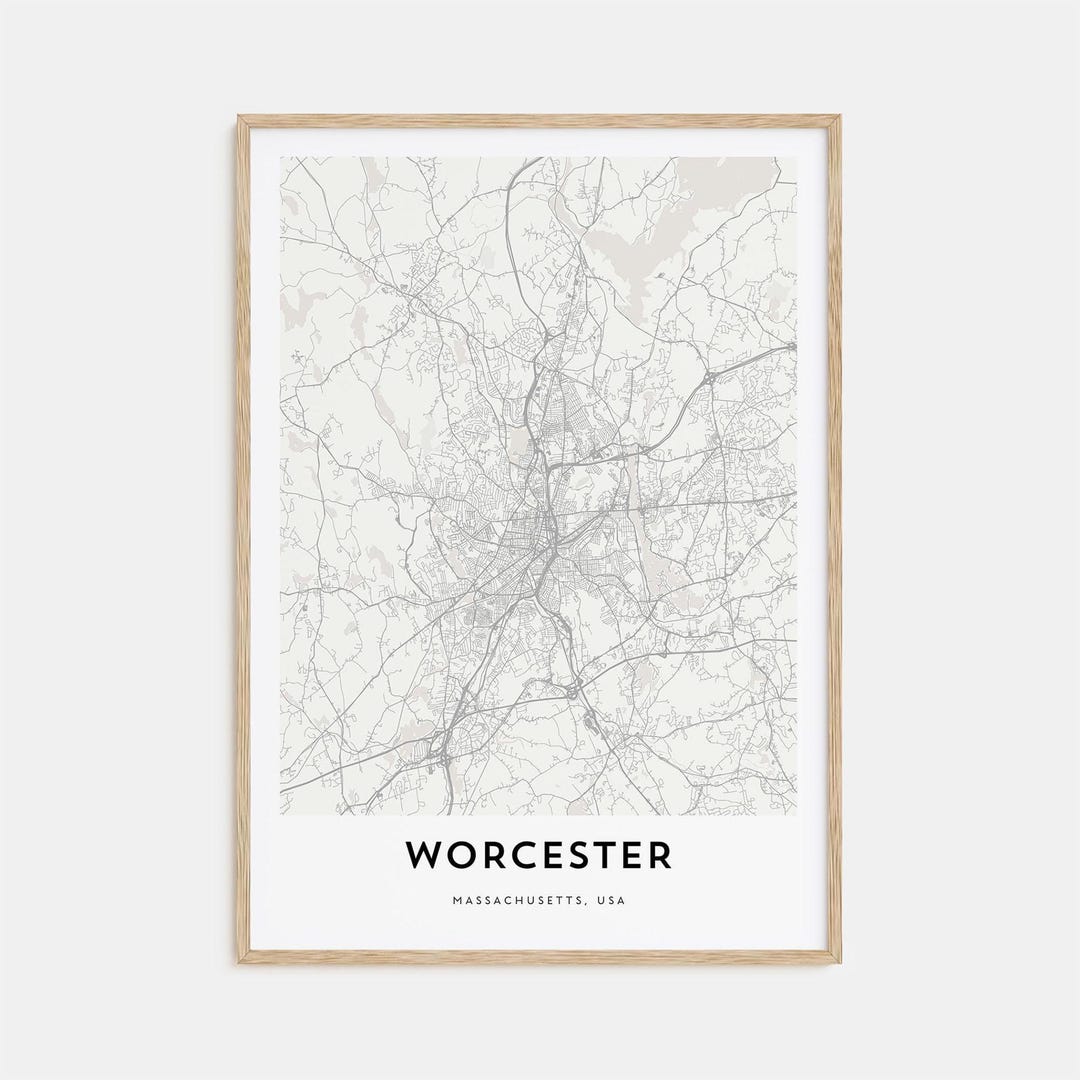 Map of Worcester Massachusetts Print, Worcester Map Gift, Worcester ...