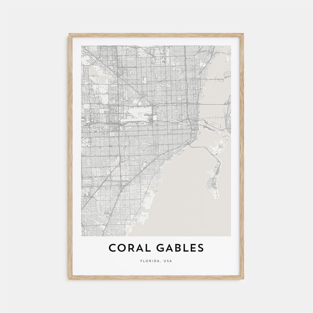 Map of Coral Gables Print, Coral Gables Map Gift, Coral Gables Poster ...