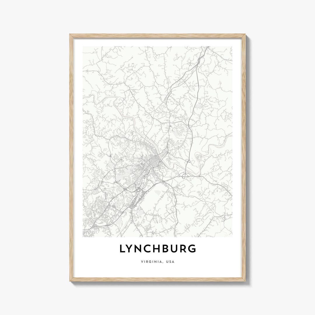 Lynchburg Map Poster Print, Virginia Wall Art, USA Decor, Blue Ridge ...