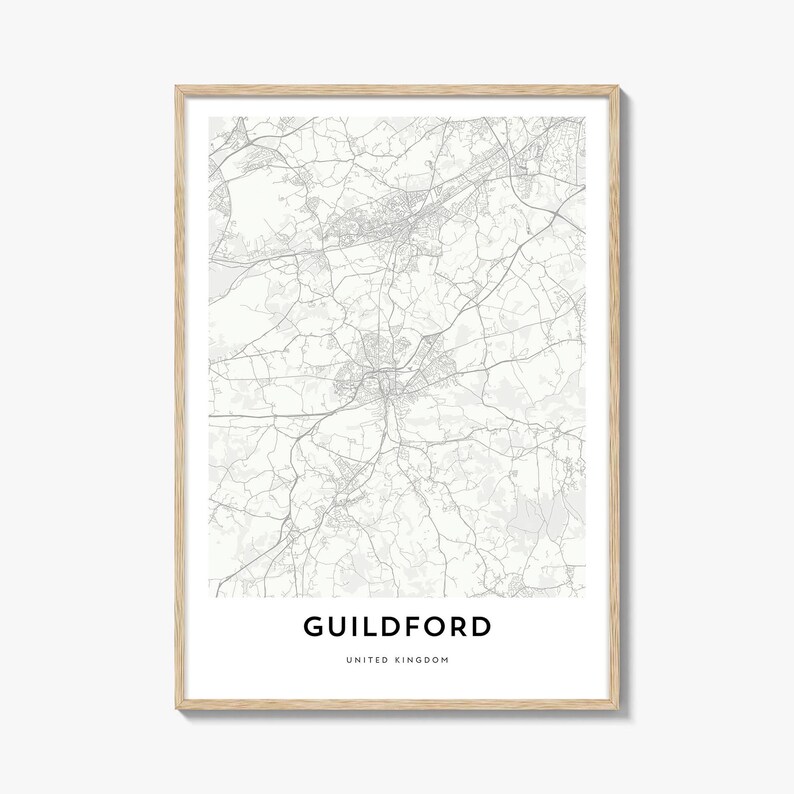 Map of Guildford Print, Guildford Map Gift, Guildford Poster, City Map ...
